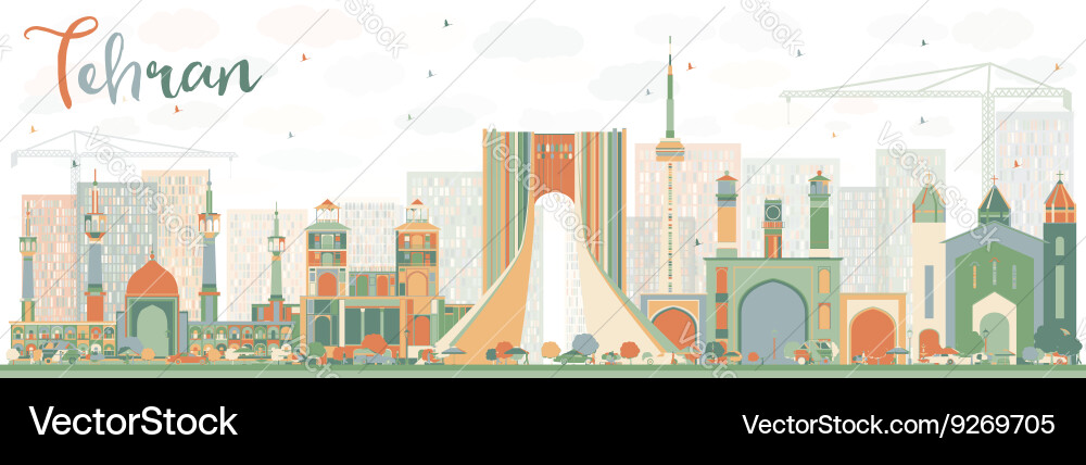 Abstract tehran skyline with color landmarks Vector Image