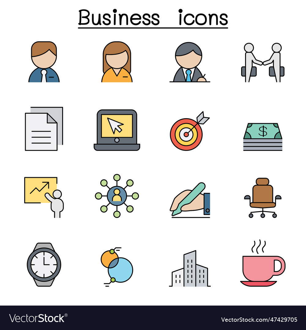 Business color line icon set Royalty Free Vector Image