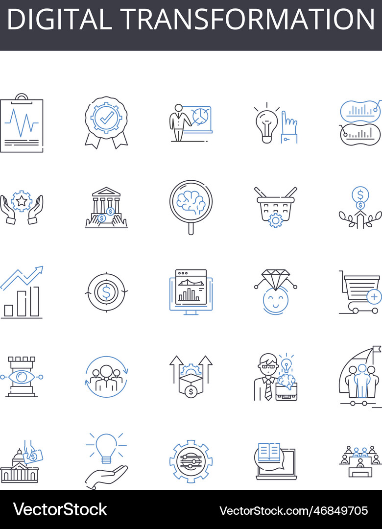 Digital transformation line icons collection Vector Image
