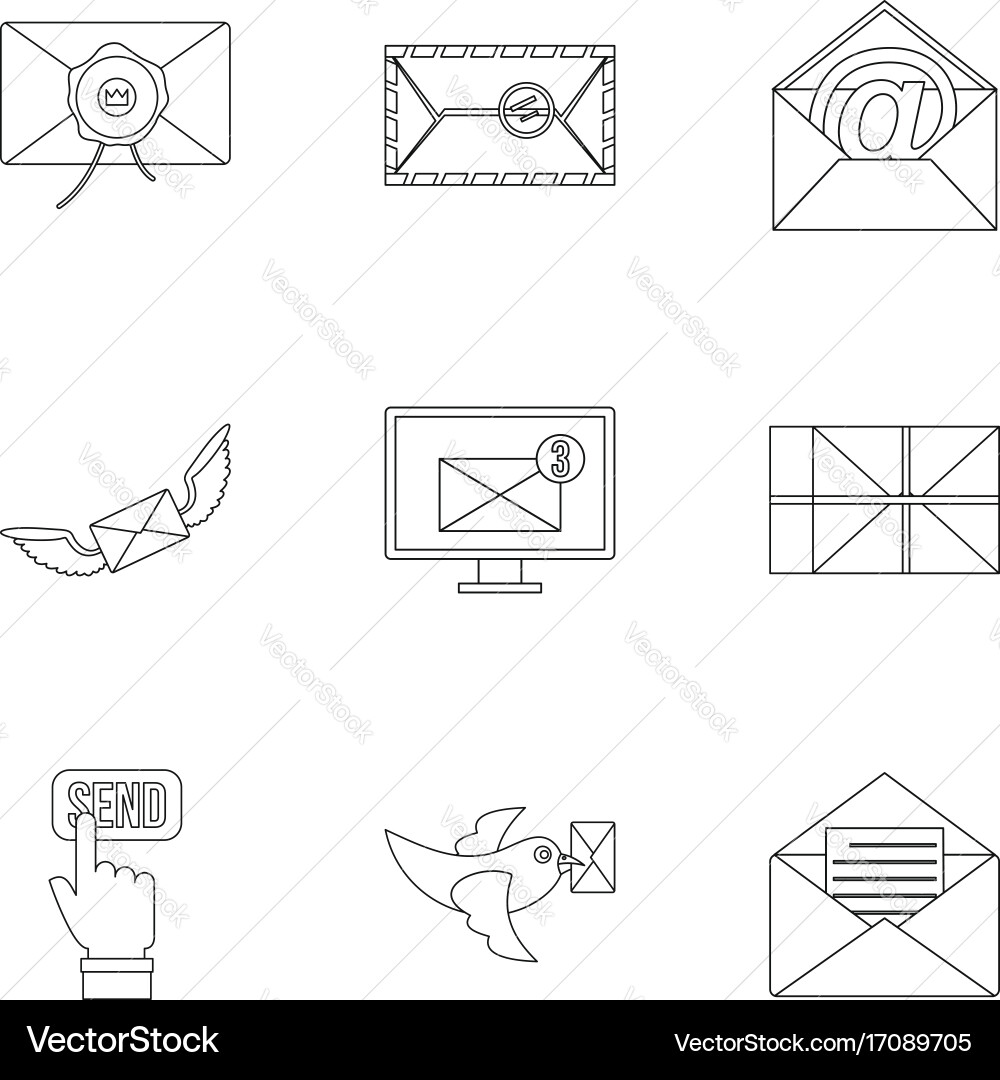 Email icons set outline style Royalty Free Vector Image