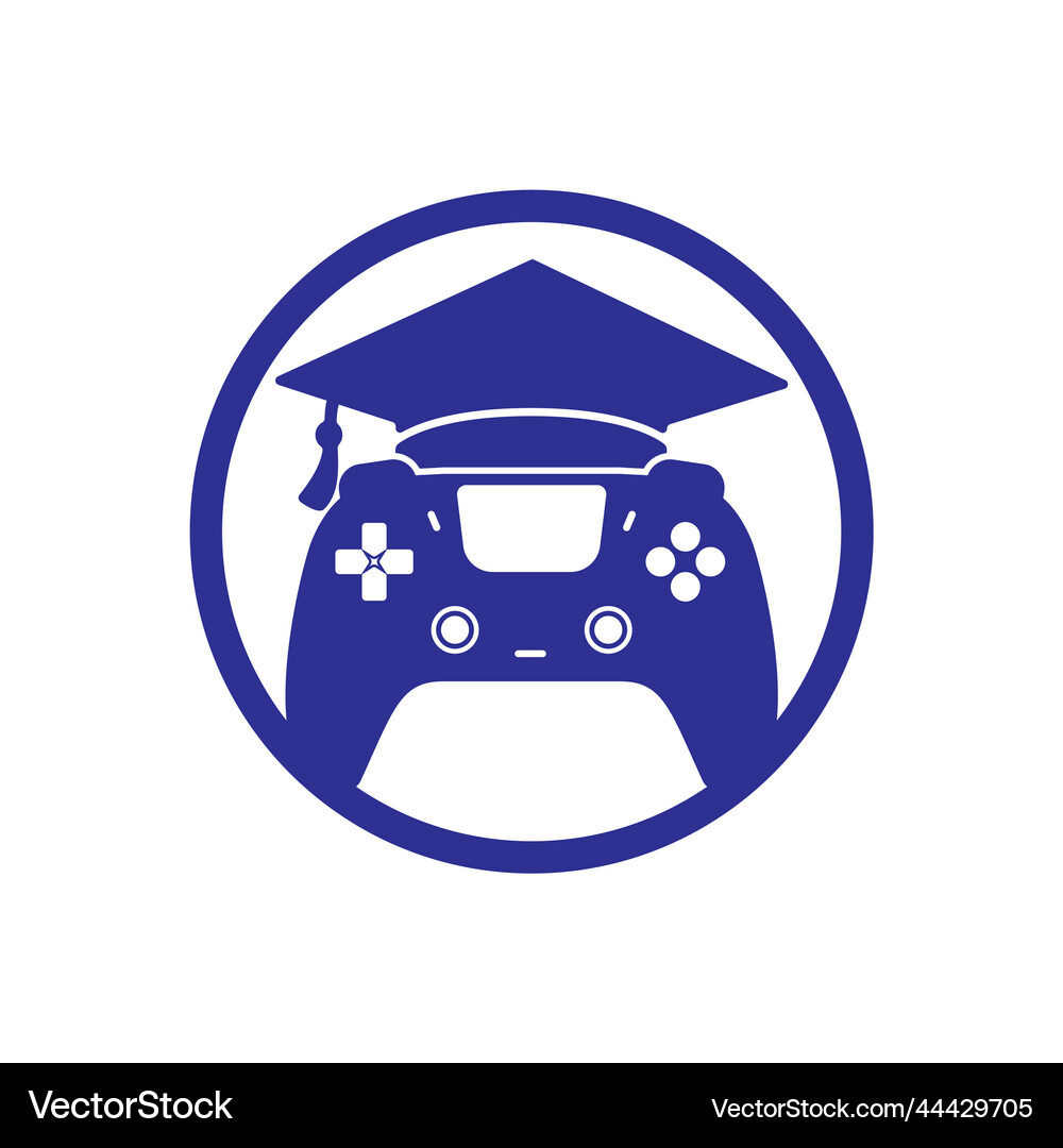 Game console with graduation cap logo design Vector Image