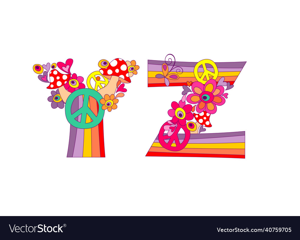Hippie childish alphabet with colorful abstract Vector Image
