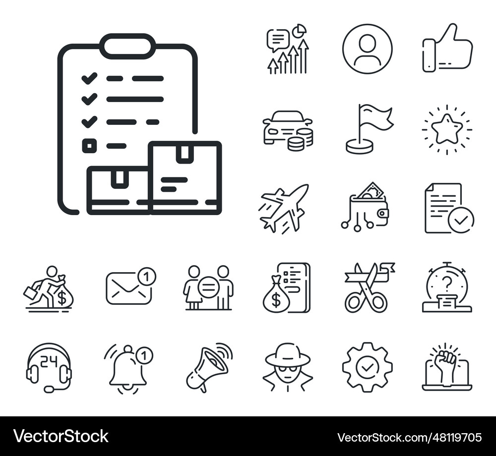 Inventory checklist line icon warehouse pallet Vector Image