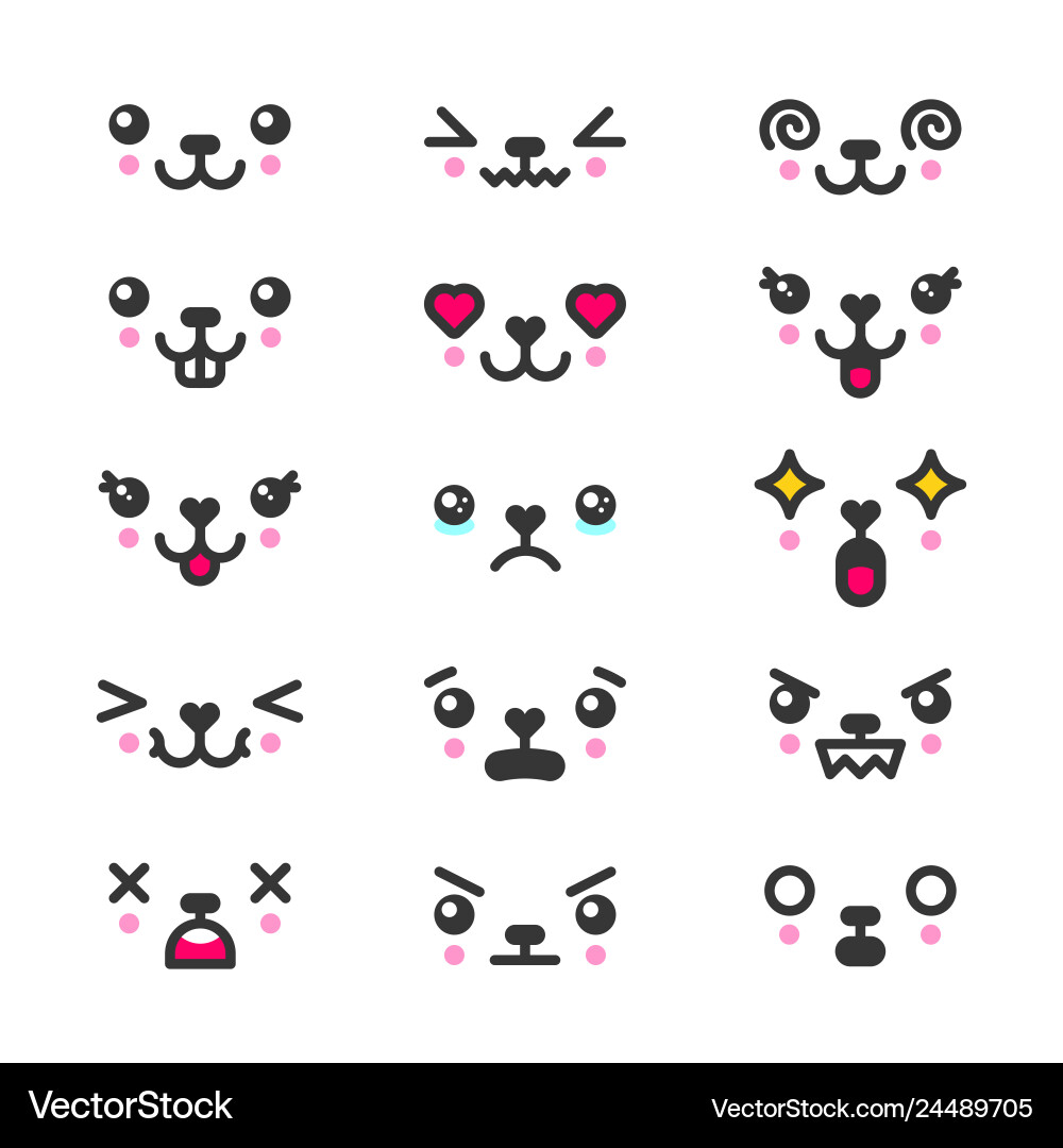 Kawaii cute faces emoticons icon set Royalty Free Vector