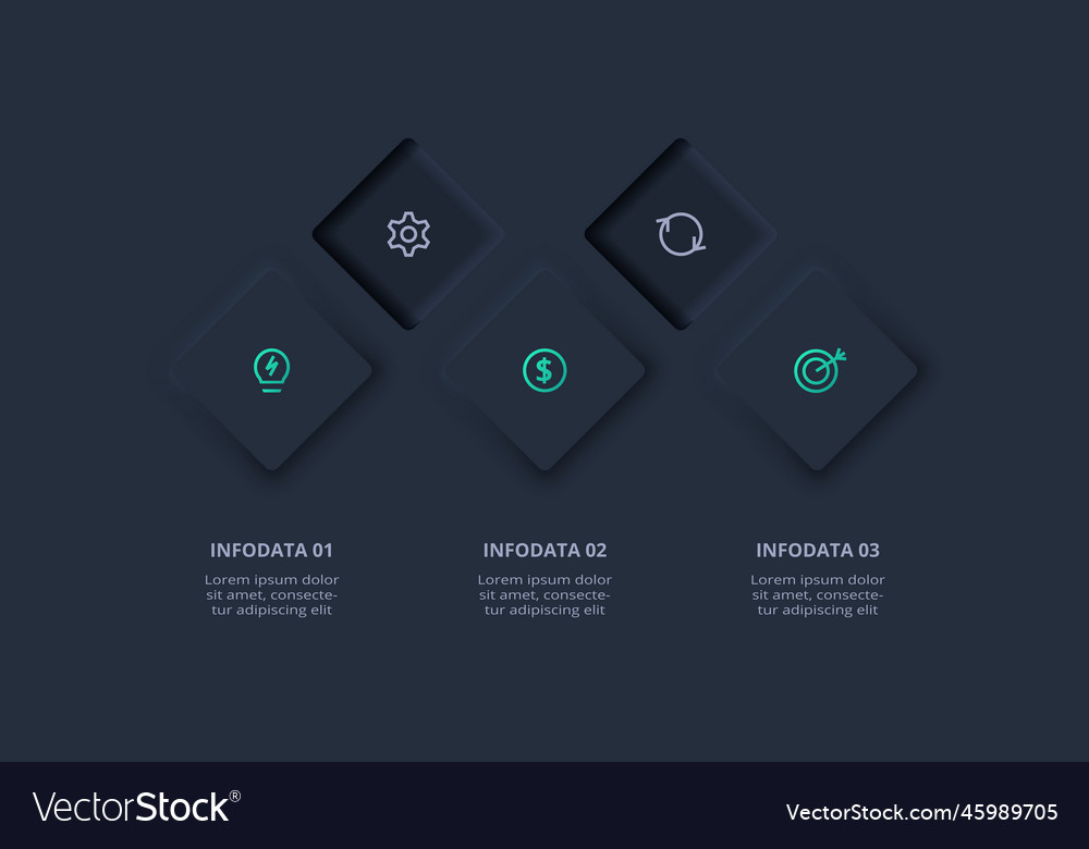 Neumorphic flowchart dark infographic creative Vector Image