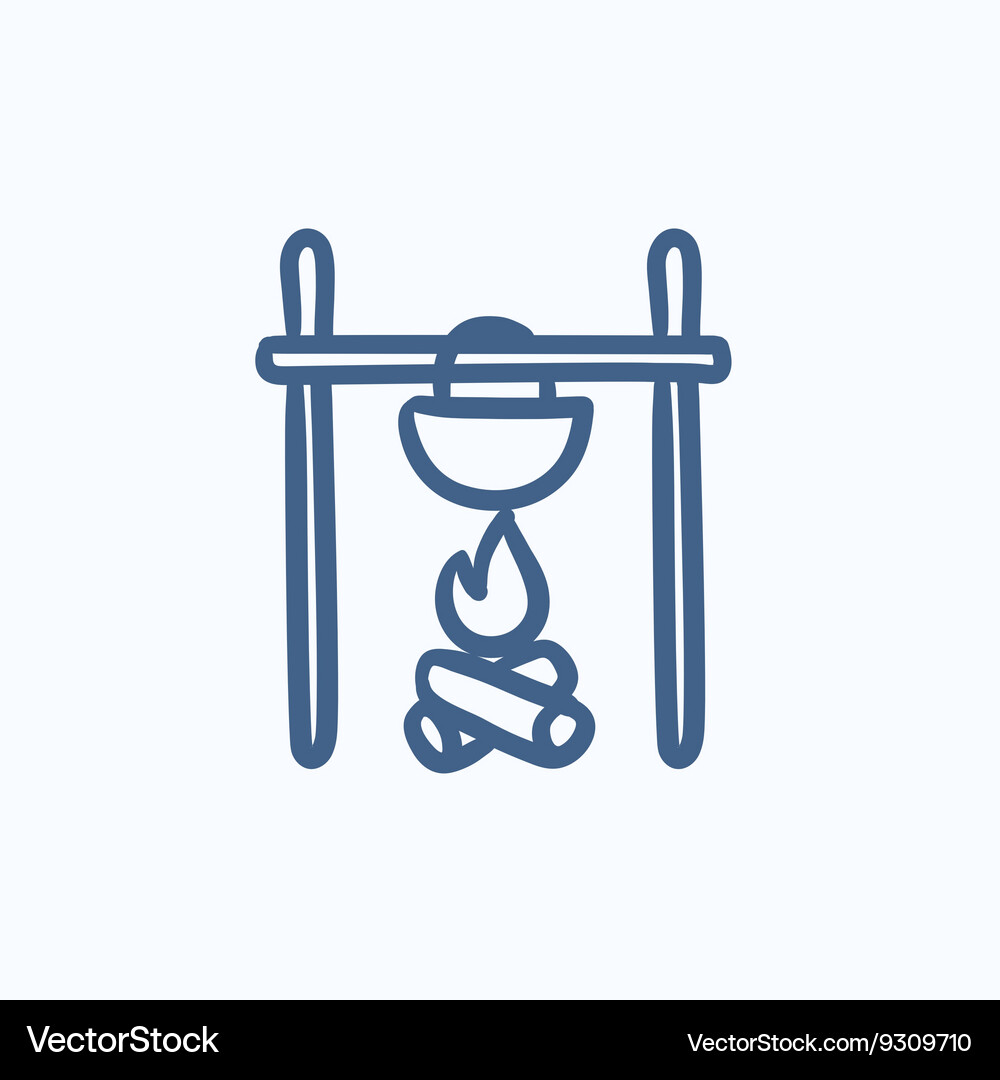 Cooking in cauldron on campfire sketch icon Vector Image