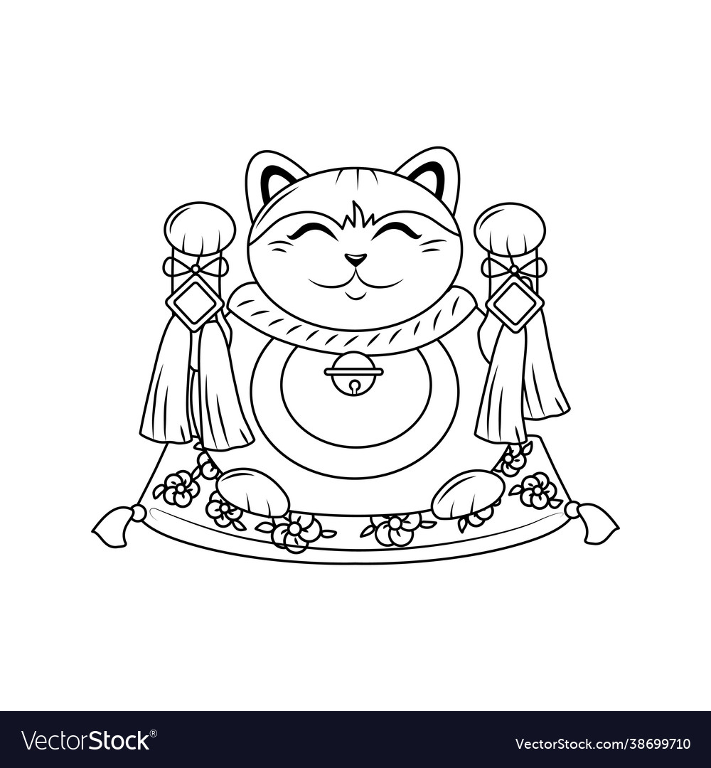 Fat japanese cat maneki neko outline a symbol Vector Image