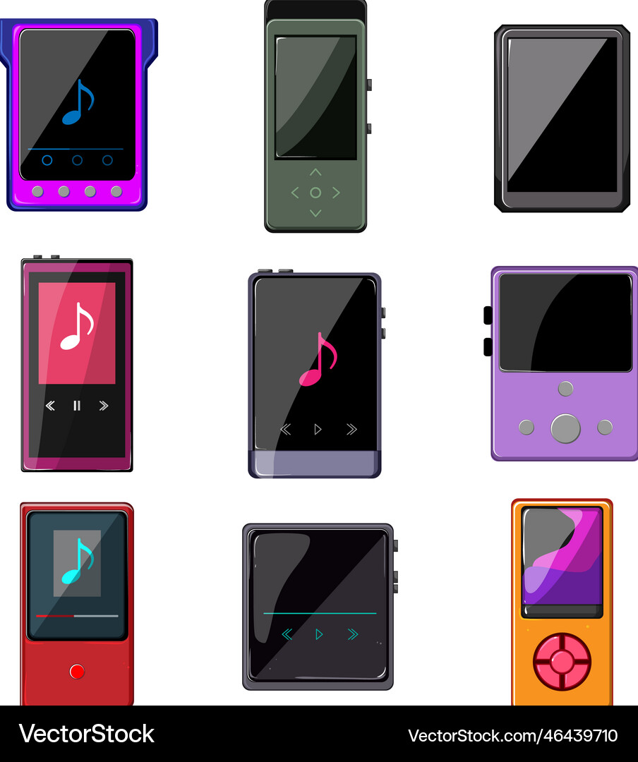 Hifi mp3 player set cartoon Royalty Free Vector Image