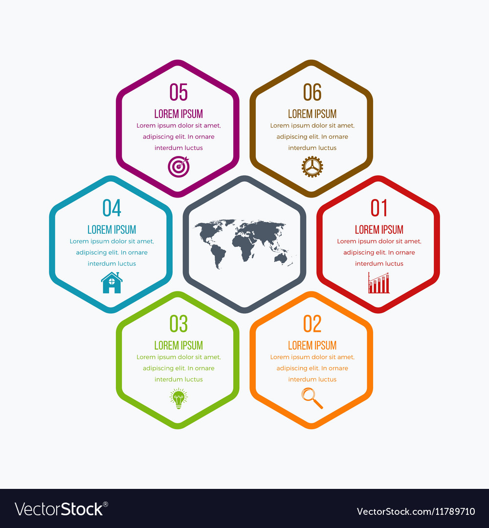 Infographics six hexagons Royalty Free Vector Image Infographics six hexagons Royalty Free Vector Image