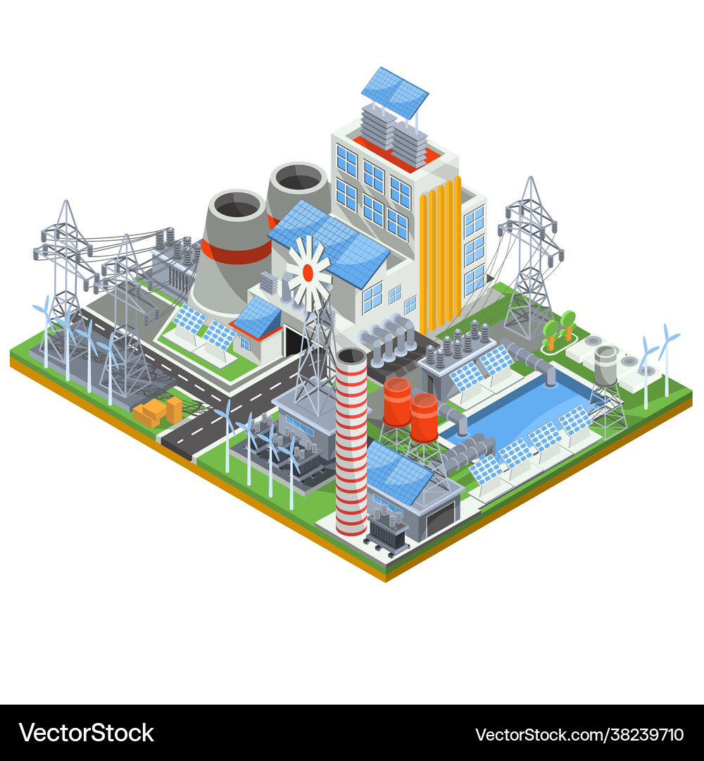 Isometric a thermal power plant Royalty Free Vector Image