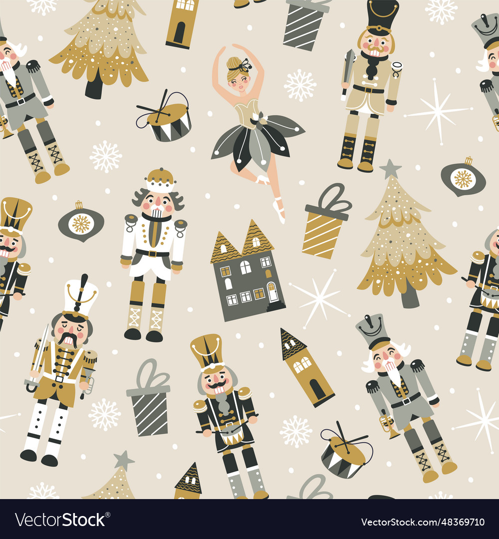 Seamless christmas pattern with nutcrackers Vector Image