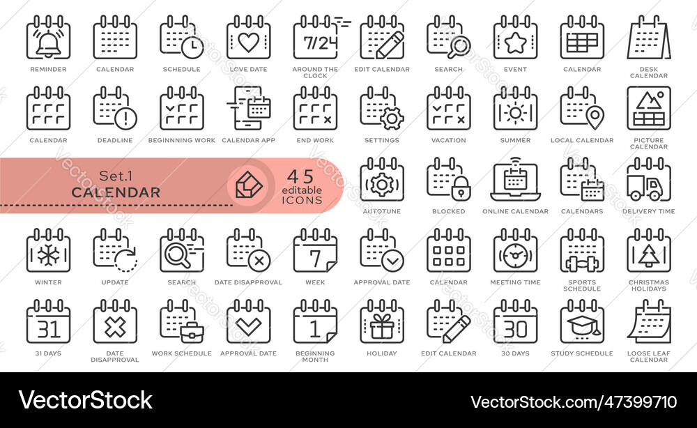 Set icons calendar 01 Royalty Free Vector Image