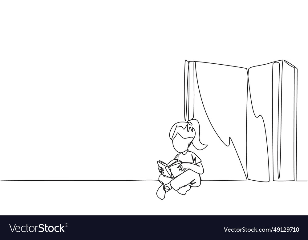 Single continuous line drawing happy girl sitting Vector Image
