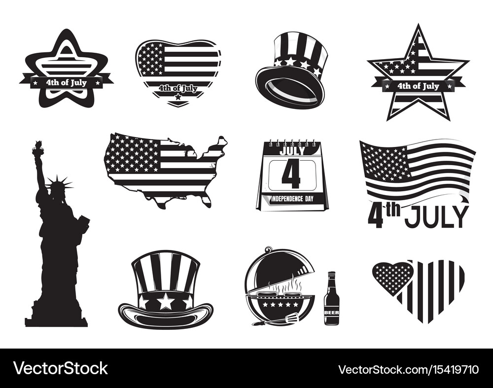 Us independence day monochrome icon set Royalty Free Vector