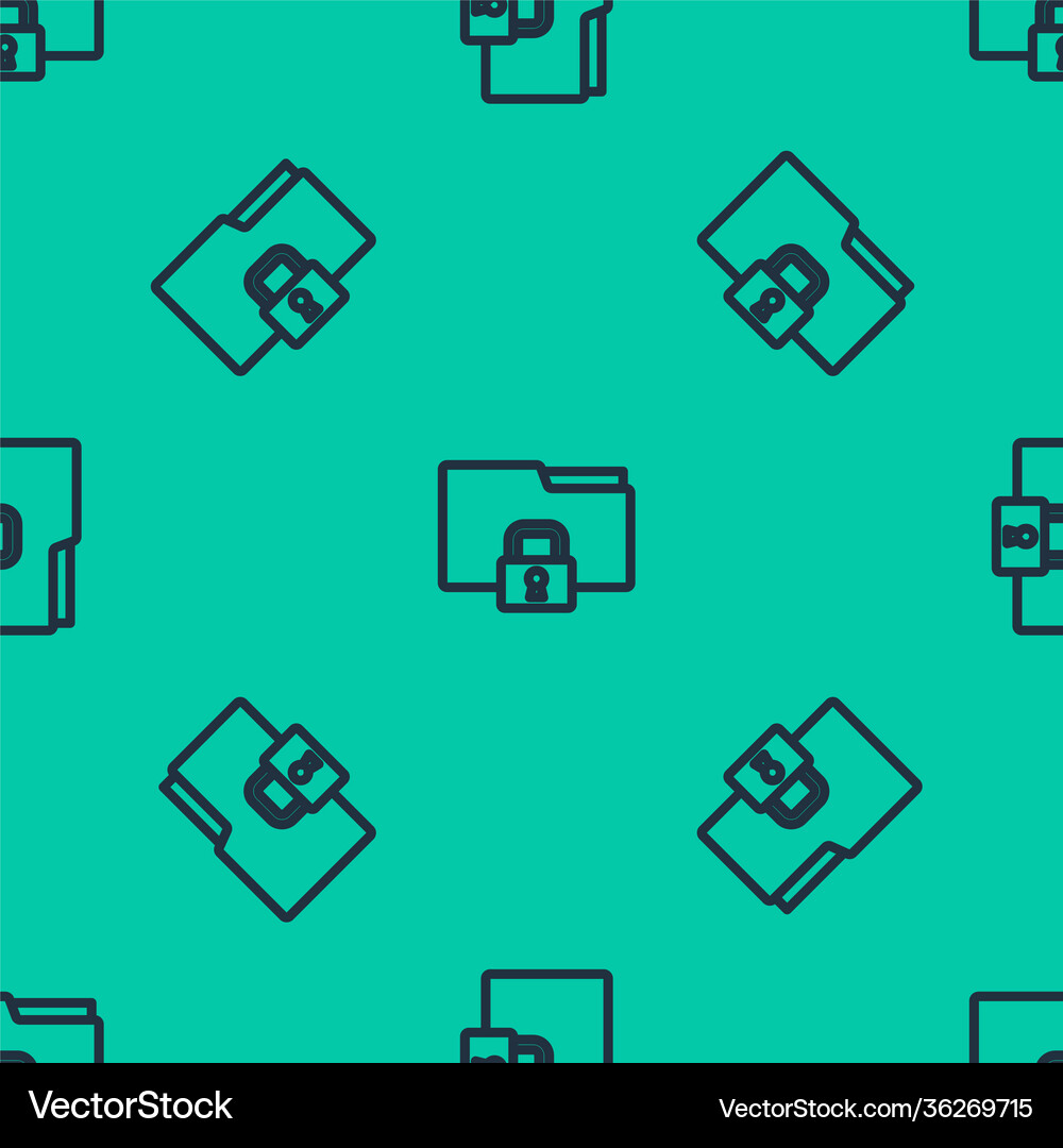 Blue line folder and lock icon isolated seamless Vector Image