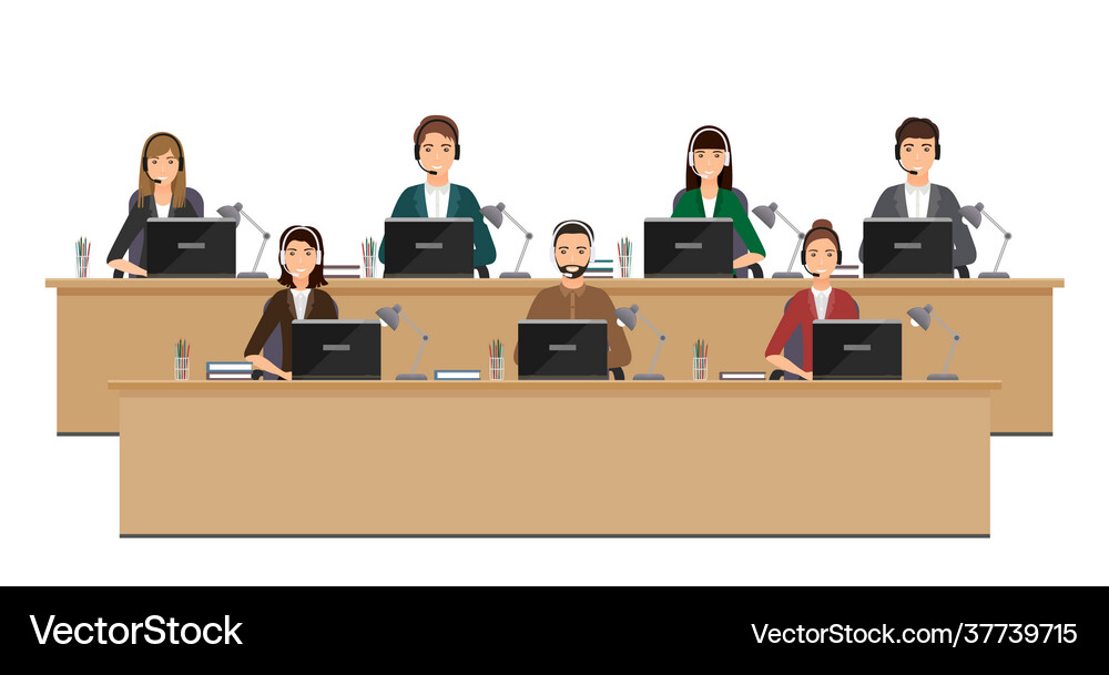 Call center operators on working places Royalty Free Vector