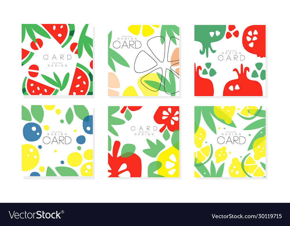 Collection cards with juicy fruits pattern Vector Image