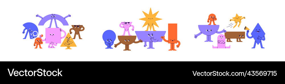 Cute geometric shapes characters communication Vector Image