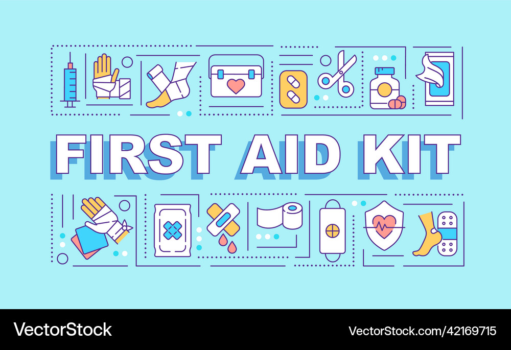 First aid kit word concepts blue banner Royalty Free Vector