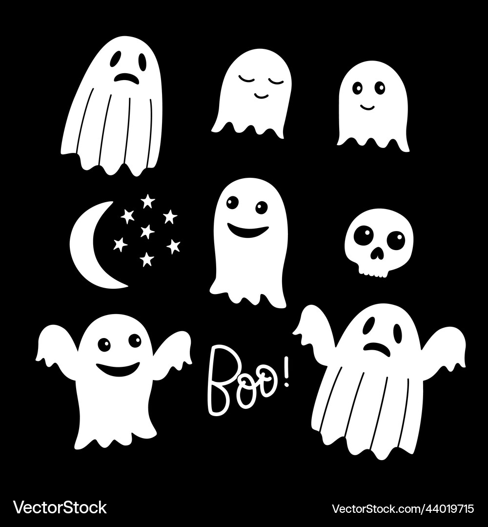 Halloween sticker pack with ghosts and skull Vector Image
