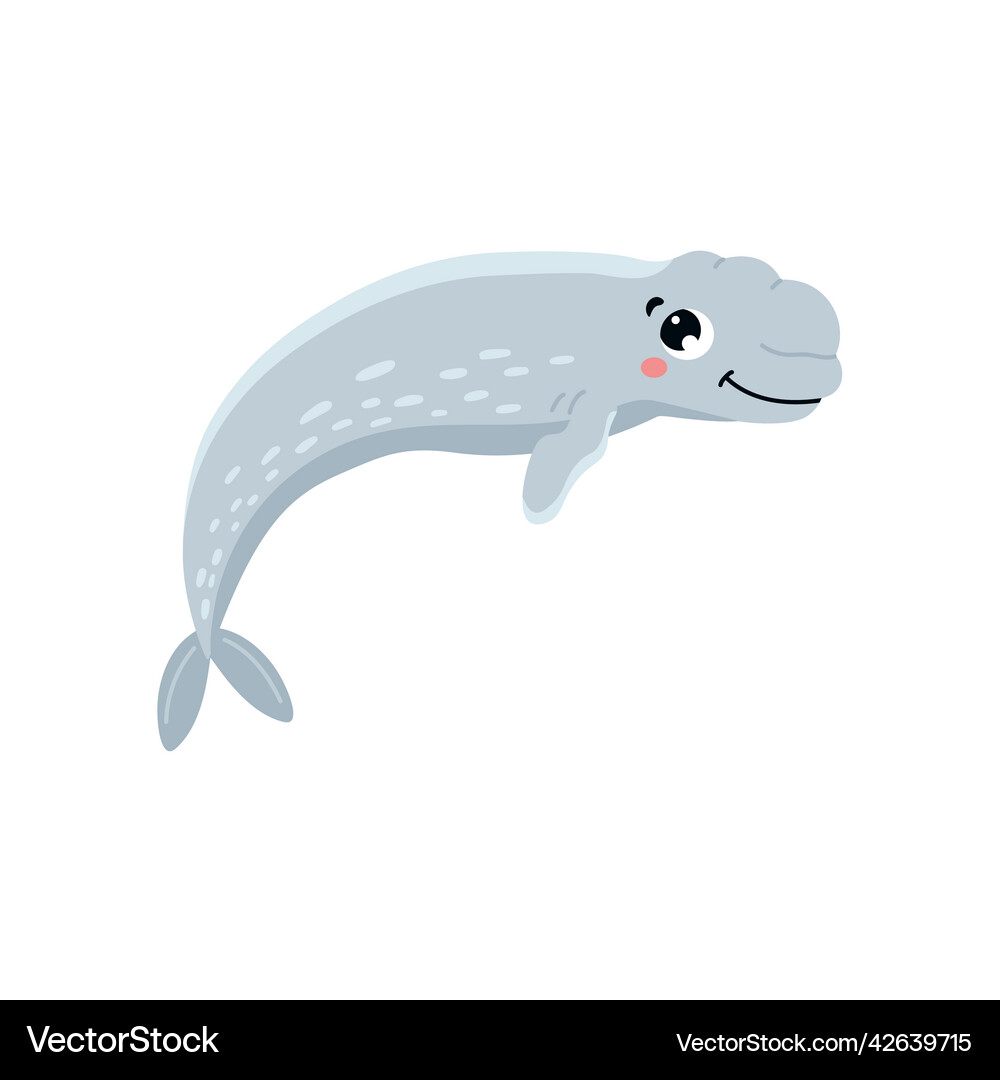 Happy white whale cartoon flat Royalty Free Vector Image
