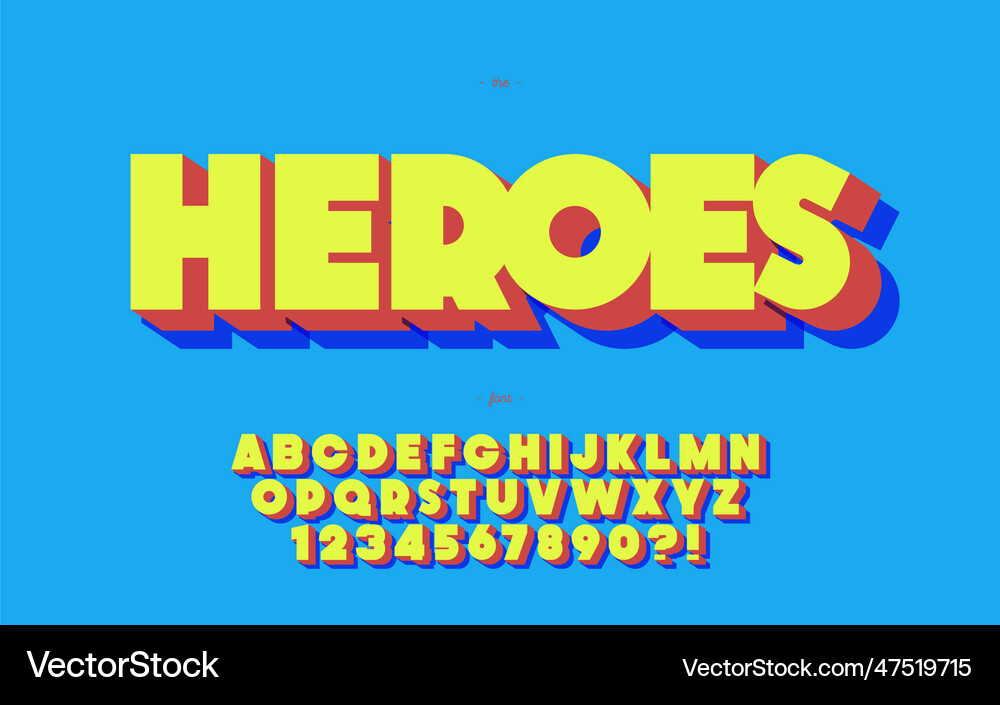 Heroes font 3d bold style modern typography Vector Image