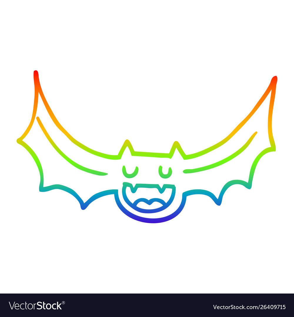 Rainbow gradient line drawing cartoon bat Vector Image