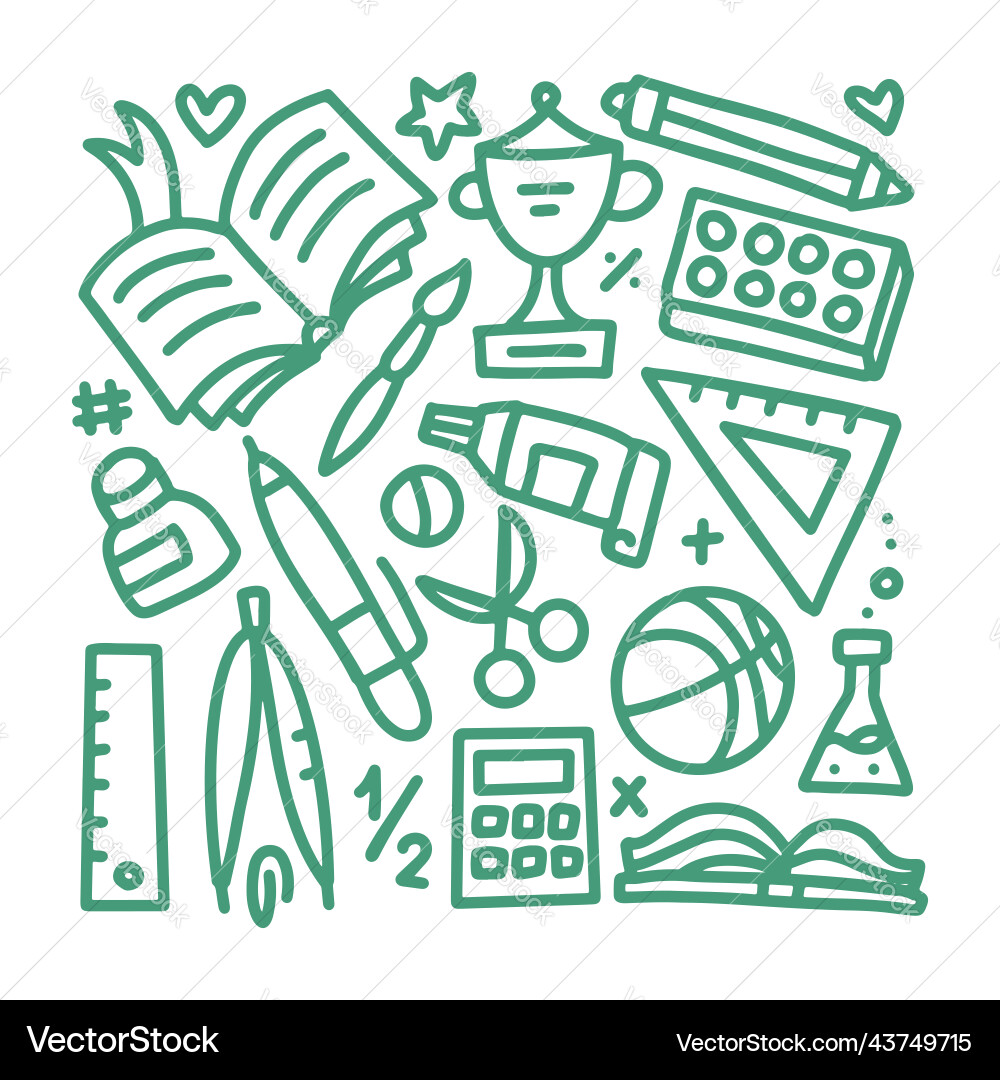 School supplies set doodle Royalty Free Vector Image
