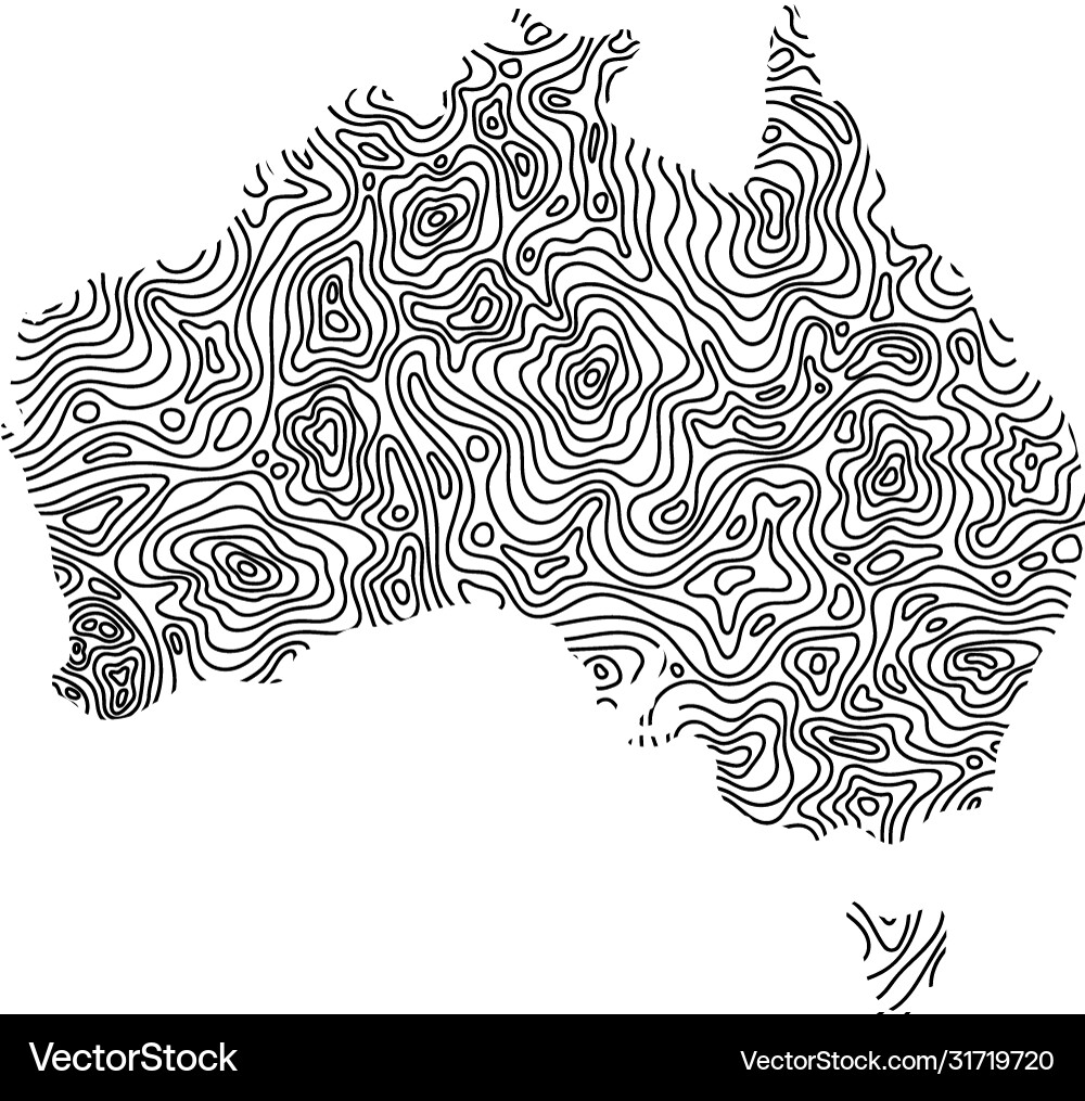 Australia map from black isolines or level line Vector Image