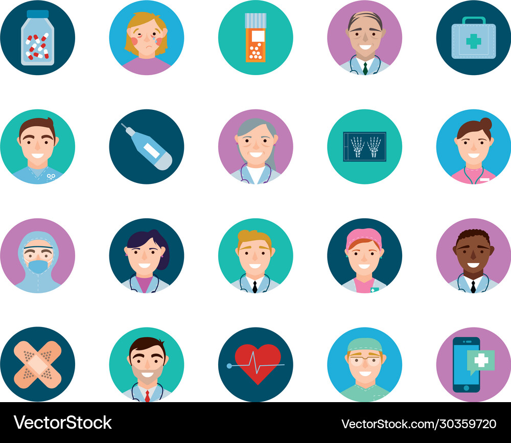 Bundle medical staff set icons Royalty Free Vector Image