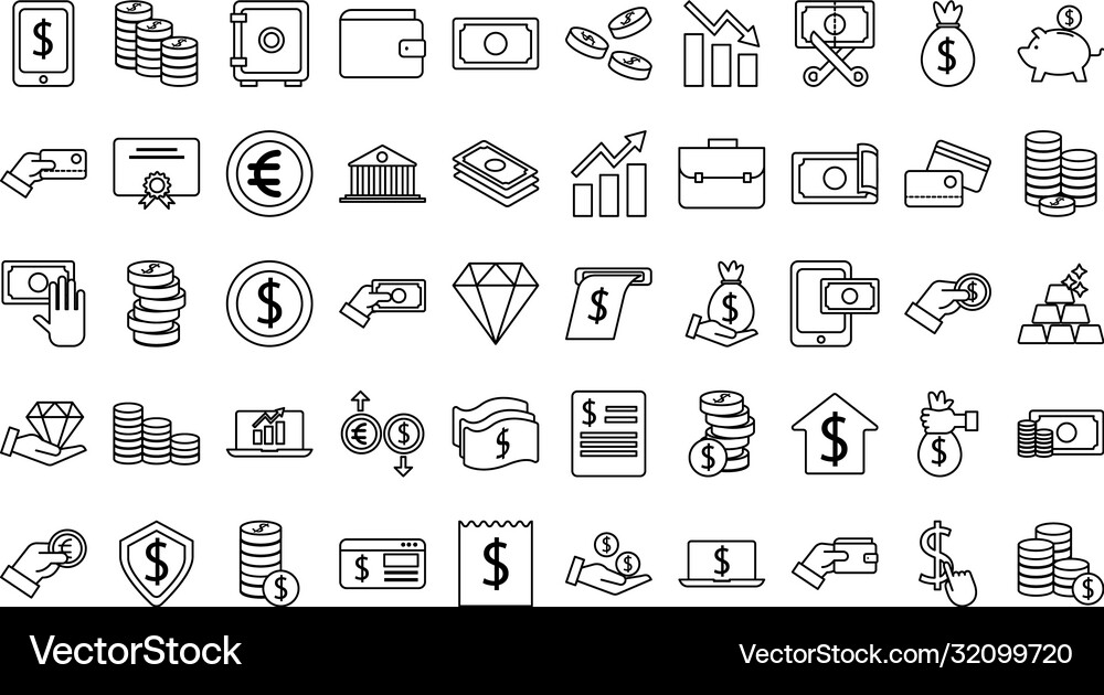 Bundle money set icons Royalty Free Vector Image
