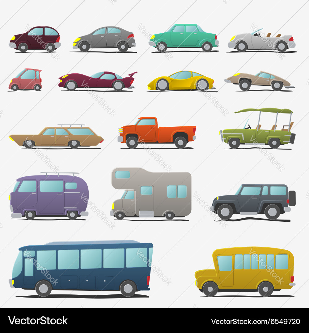 Cartoon cars set Royalty Free Vector Image - VectorStock