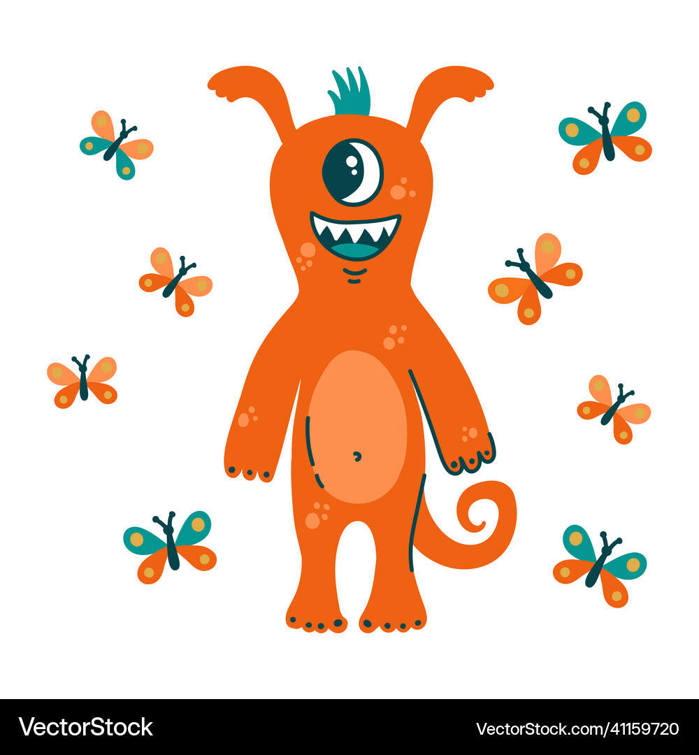 Cute childish red monster flat icon Royalty Free Vector