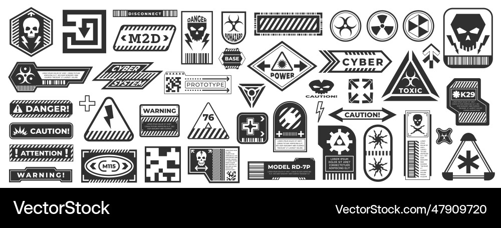 Cyberpunk black stickers danger warning label Vector Image