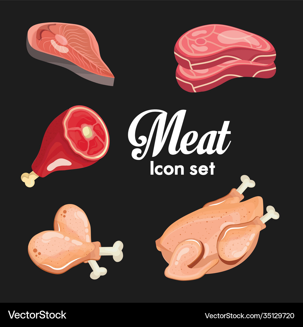 Delicious fresh five butchery products Royalty Free Vector