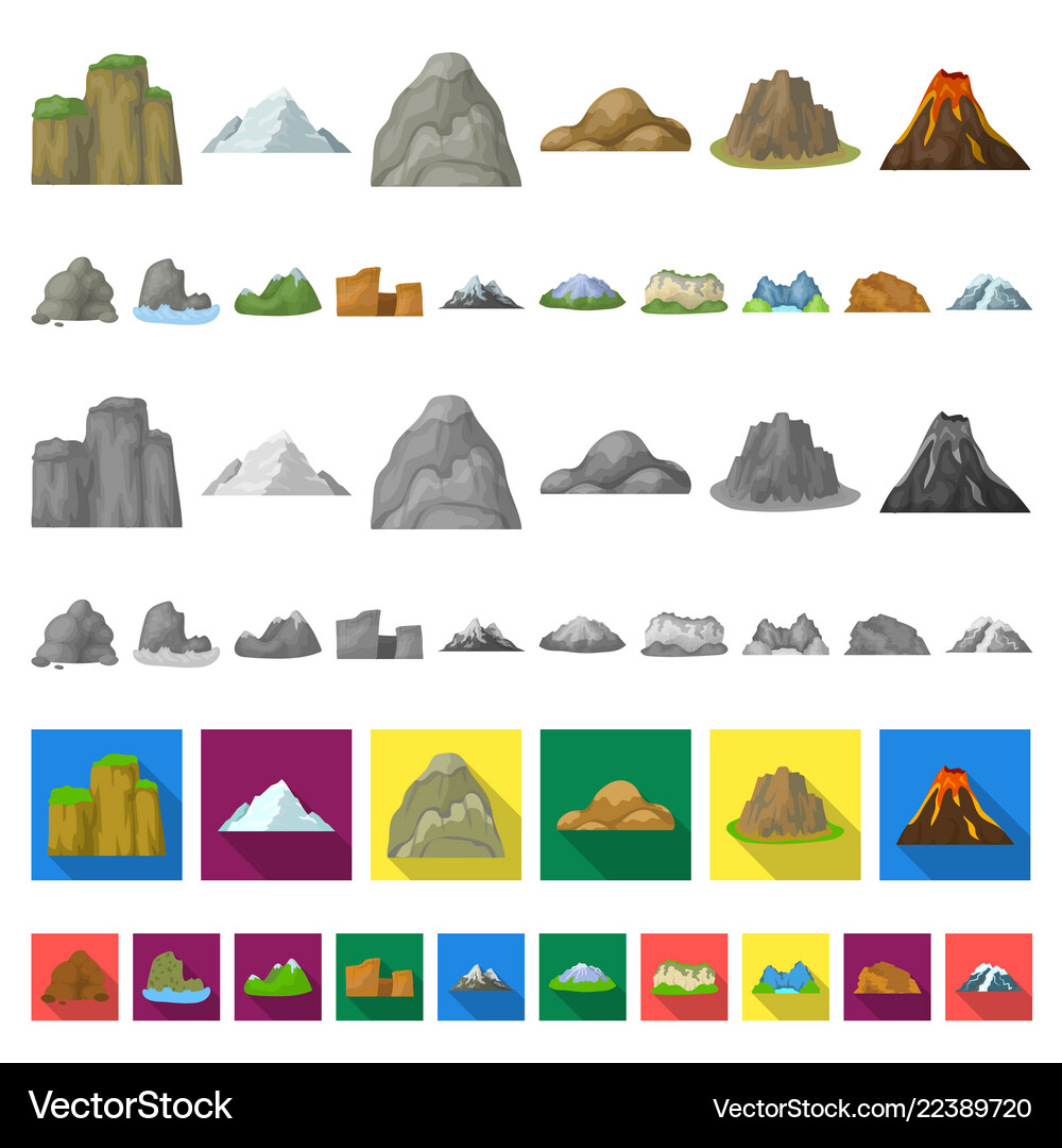 Different mountains cartoon icons in set Vector Image