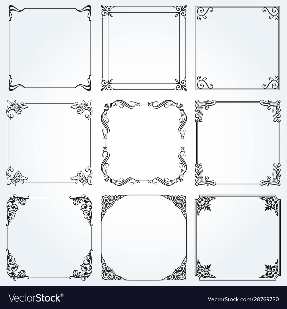 Frames and borders square decorative set Vector Image