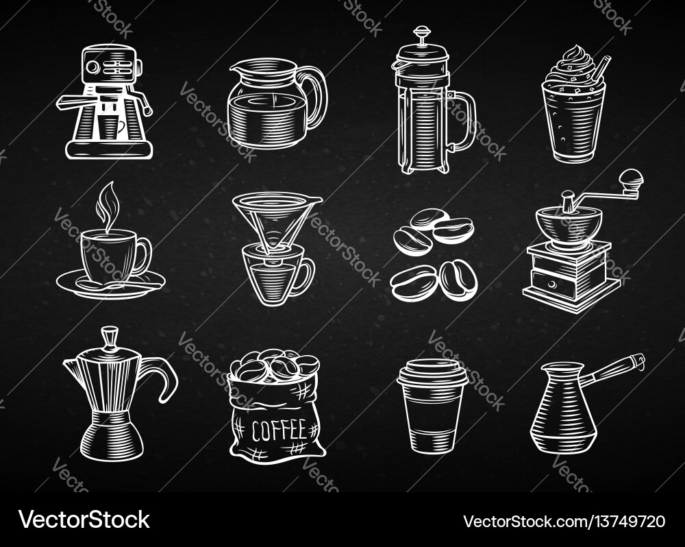 Hand drawn decorative coffee icons set Royalty Free Vector