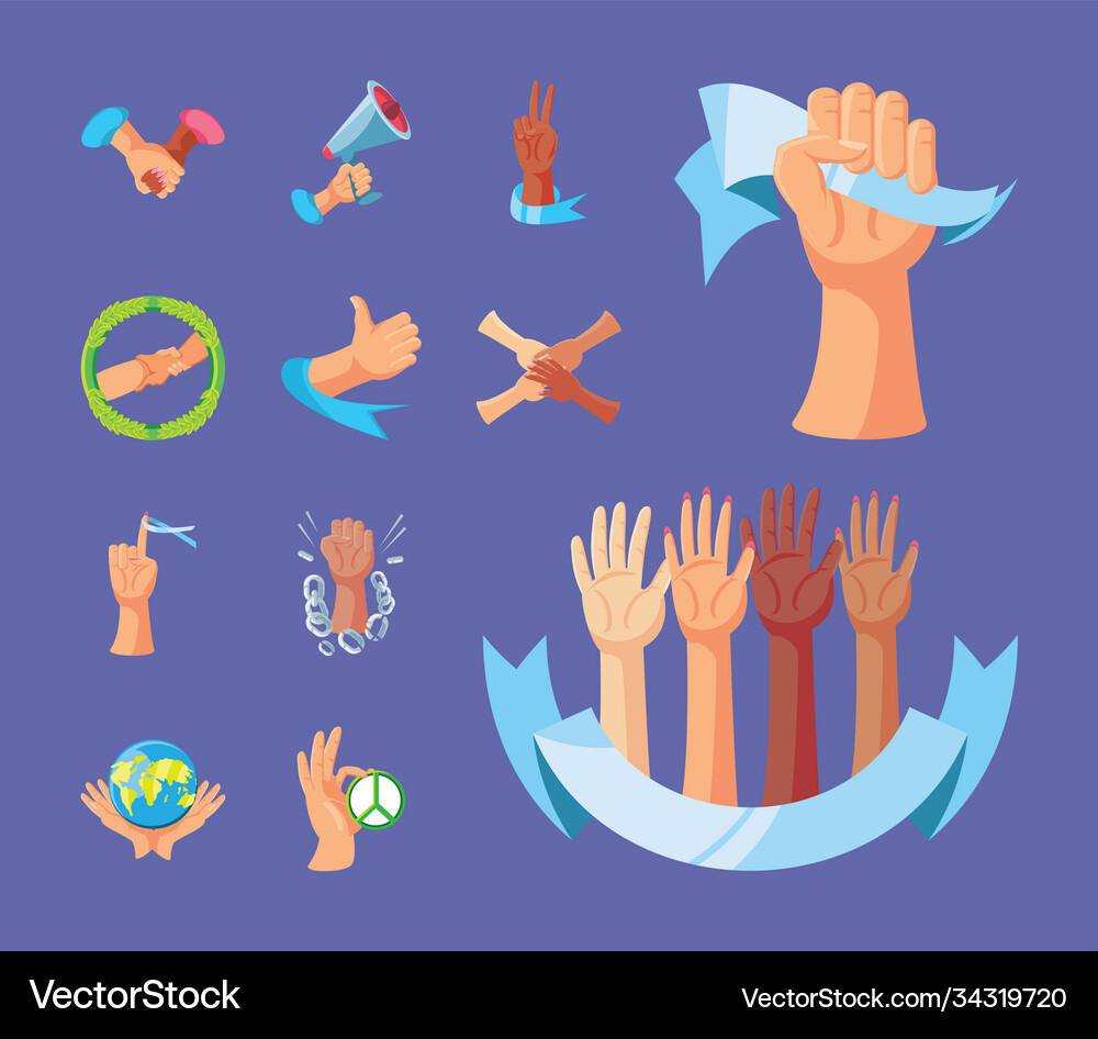 International human rights pack icons peace unity Vector Image