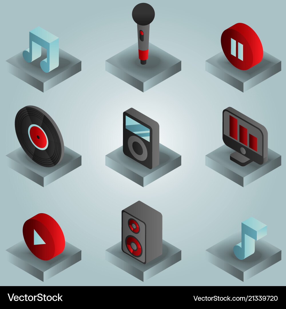 Music color gradient isometric icons Royalty Free Vector