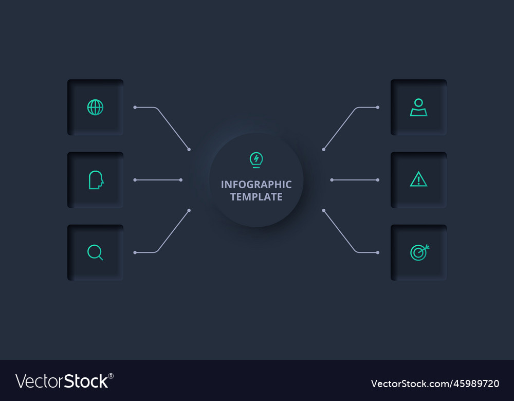 Neumorphic flowchart dark infographic creative Vector Image