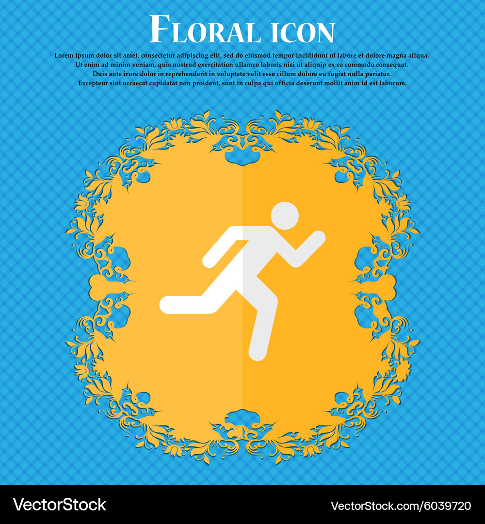 Running man floral flat design on a blue abstract Vector Image