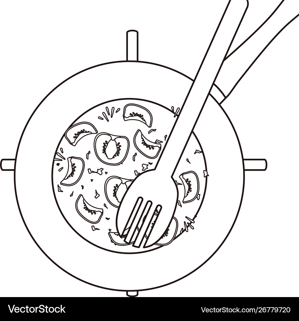 Saucepan tomato frying fork preparation cooking Vector Image