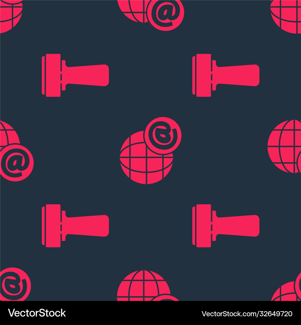 Set stamp and earth globe with mail on seamless Vector Image