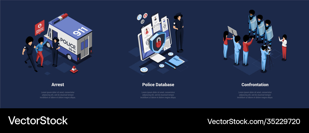 Three police related concept in Royalty Free Vector Image