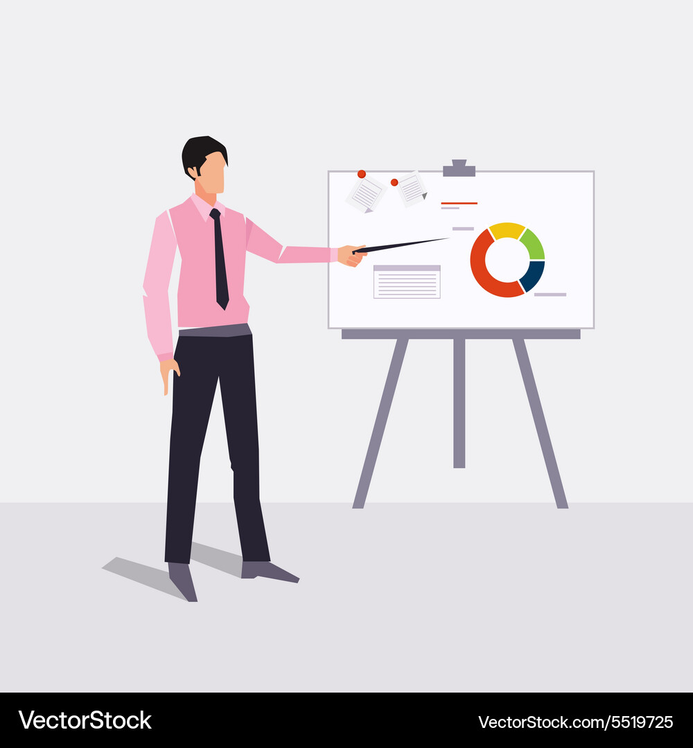 Businessman presenting on paperboard and handle Vector Image