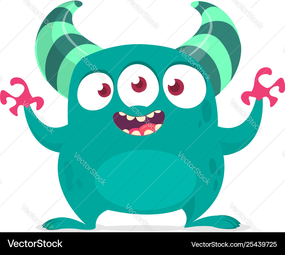 Funny cartoon alien with three eyes Royalty Free Vector