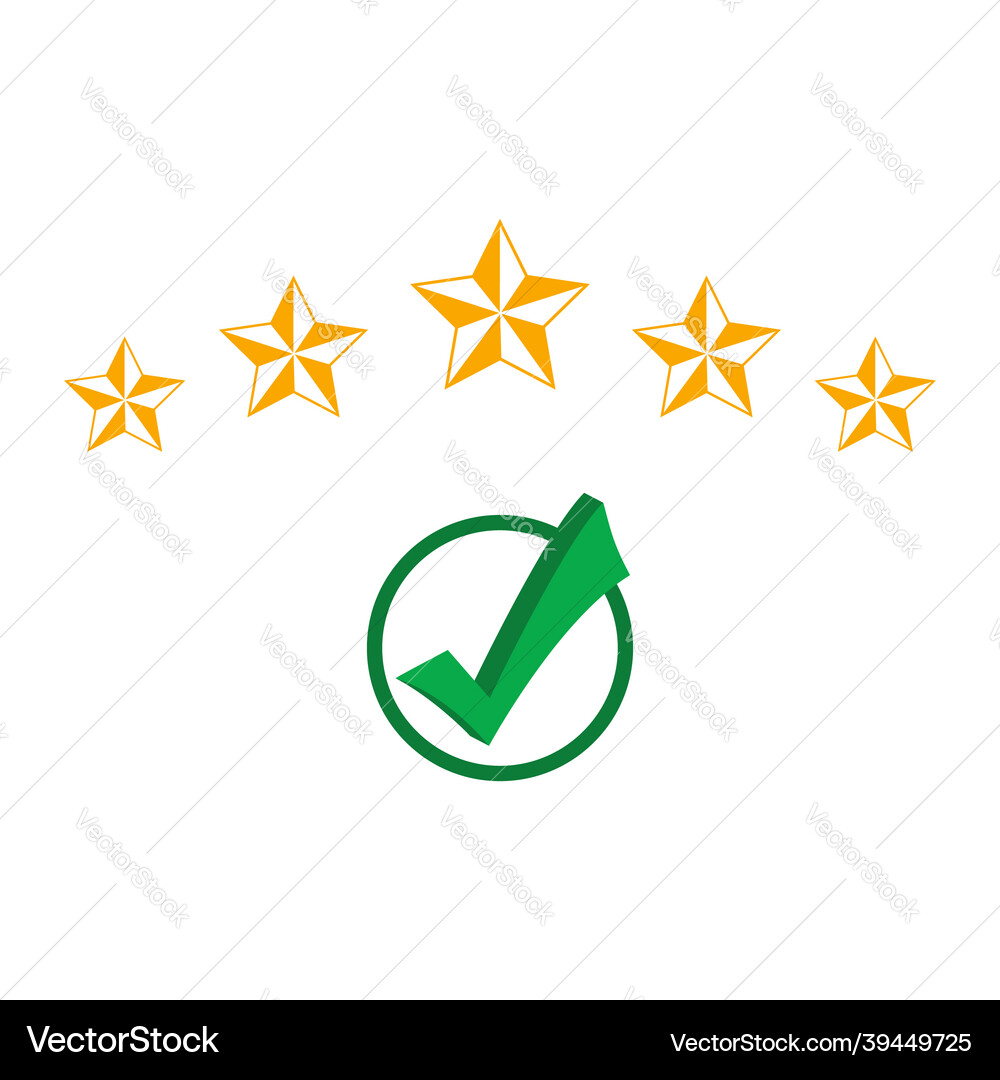 Green check mark in a circle and five star Vector Image