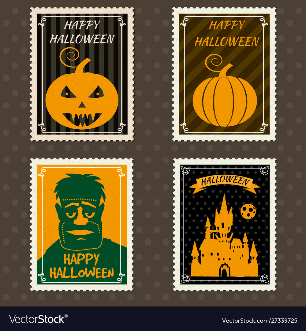 Happy halloween postage stamps with black Vector Image