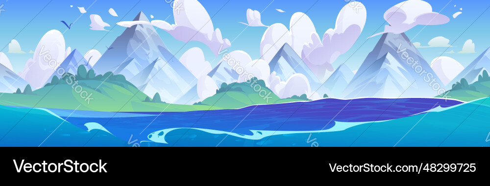 Mountain sea wave view coastline landscape Vector Image